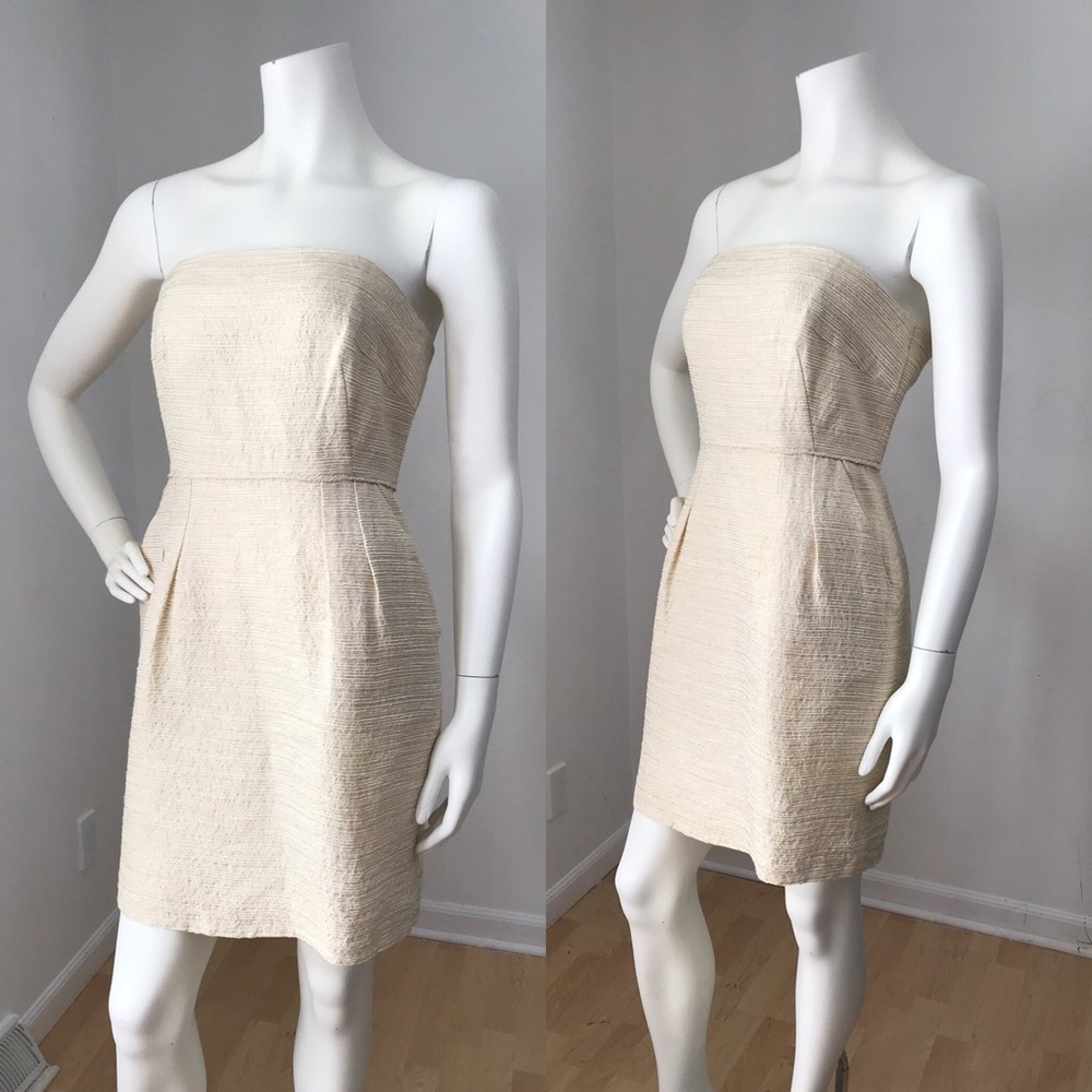 Shoshanna Gold & Cream Strapless Pocket Dress 4 - Gem